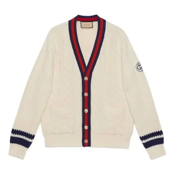 Gucci Cable Wool Knit Cardigan With Web - Ivory