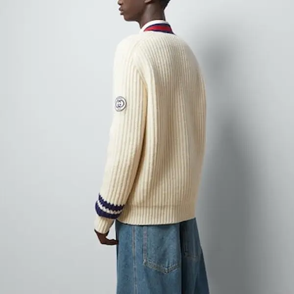 Gucci Cable Wool Knit Cardigan With Web