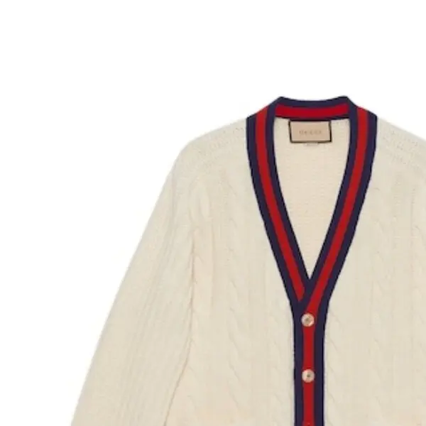 Gucci Cable Wool Knit Cardigan With Web