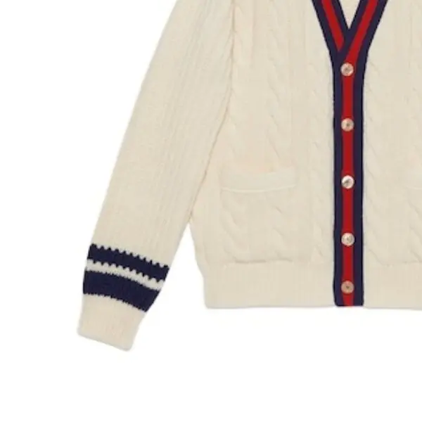 Gucci Cable Wool Knit Cardigan With Web