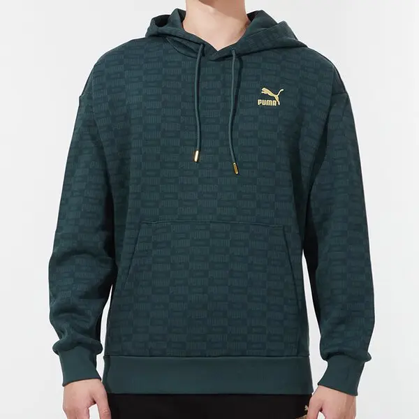 PUMA Luxe All-over Print Logo Knit Hoodie