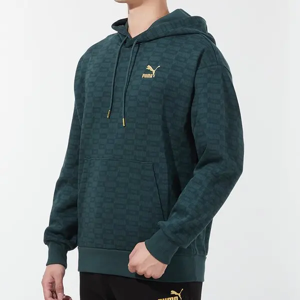 PUMA Luxe All-over Print Logo Knit Hoodie