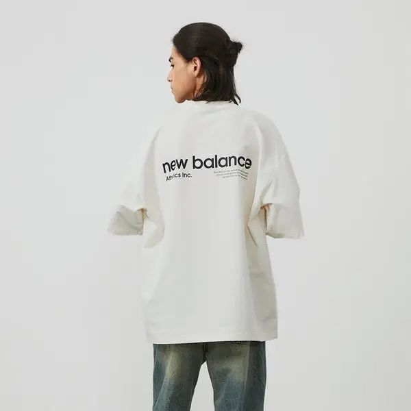 NEW BALANCE Linear Heritage Brushed Back Jersey Oversized T-shirt - White