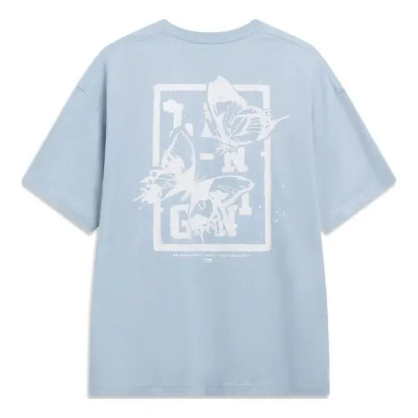 LI-NING Chinese Culture Butterfly Graphic T-shirt 'light Blue - Light Blue/white