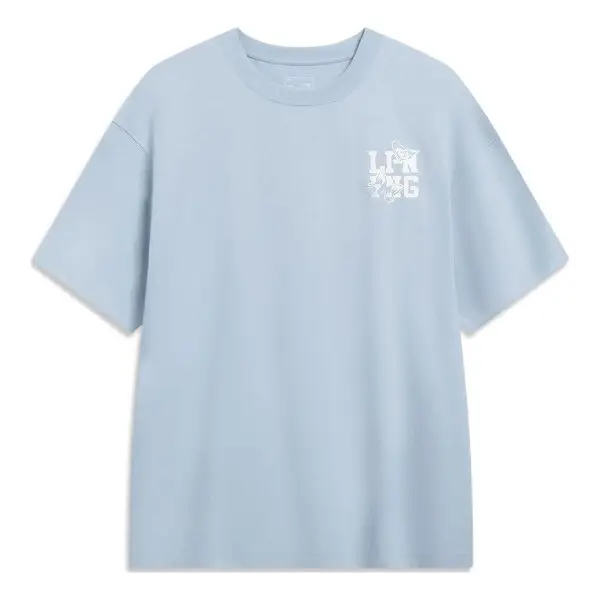 LI-NING Chinese Culture Butterfly Graphic T-shirt 'light Blue - Light Blue/white