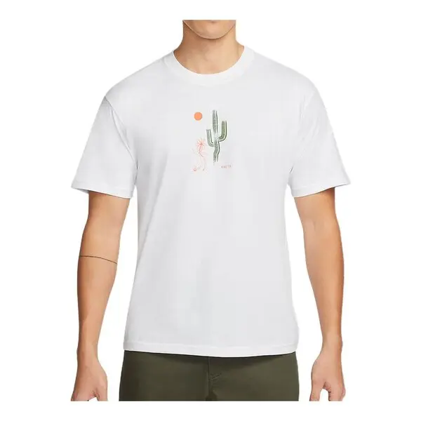 Nike Funny Cactus Flower Pattern Printing Short Sleeve White T-shirt - Multi-color