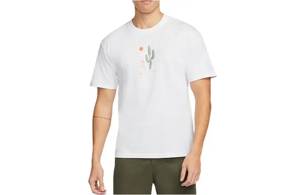 Nike Funny Cactus Flower Pattern Printing Short Sleeve White T-shirt