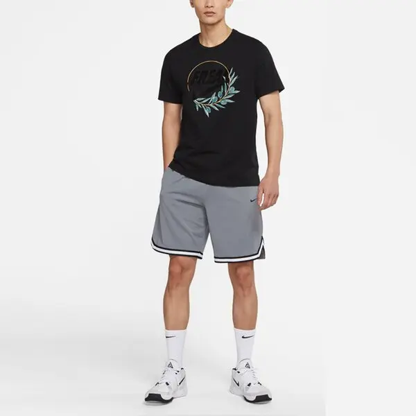 Nike Plant Pattern Printing Round Neck Pullover Short Sleeve Black T-shirt - Default Color