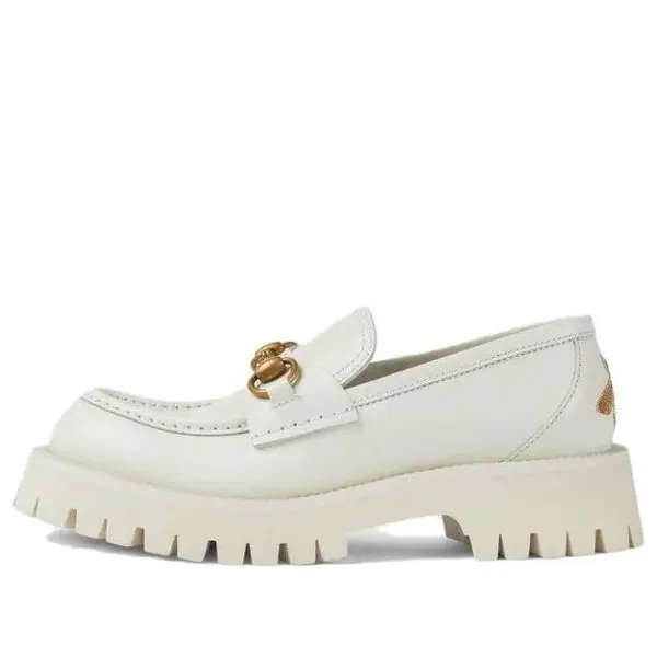 Gucci Rubber Lug Sole Horsebit Loafer In Leather - White