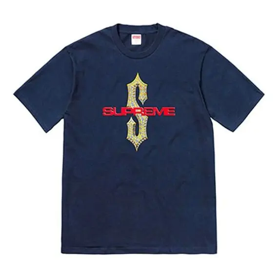 Supreme Ss18 Diamonds Tee Navy Diamond Printing Short Sleeve Navy - Blue