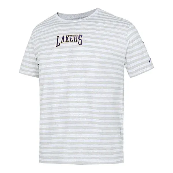 Nike Stripe Alphabet Printing Round Neck Pullover Short Sleeve Lakers T-shirt - White