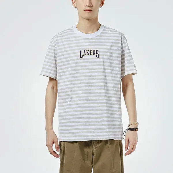 Nike Stripe Alphabet Printing Round Neck Pullover Short Sleeve Lakers T-shirt - White