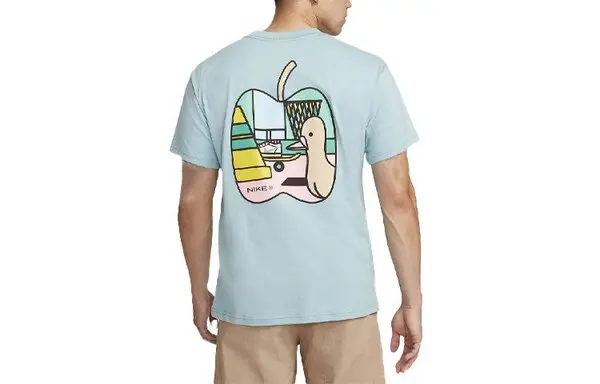 Nike Ss22 Back Cartoon Pattern Round Neck Short Sleeve Sky Blue T-shirt - Default Color