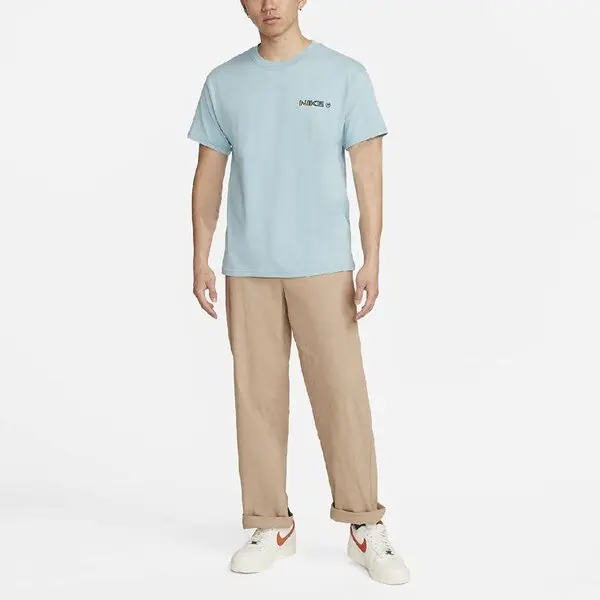 Nike Ss22 Back Cartoon Pattern Round Neck Short Sleeve Sky Blue T-shirt - Default Color