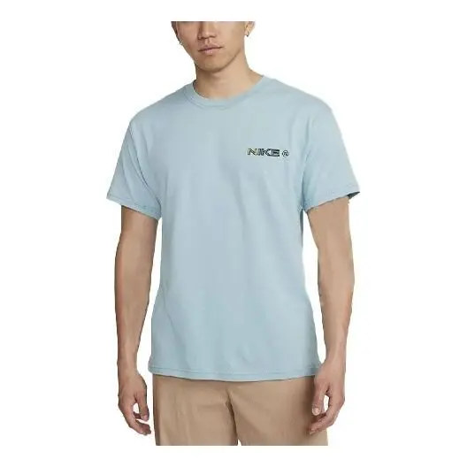 Nike Ss22 Back Cartoon Pattern Round Neck Short Sleeve Sky Blue T-shirt - Default Color
