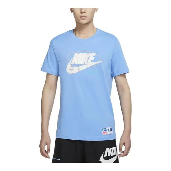 Nike Large Logo Alphabet Printing Round Neck Short Sleeve City Blue T-shirt - Multi-color