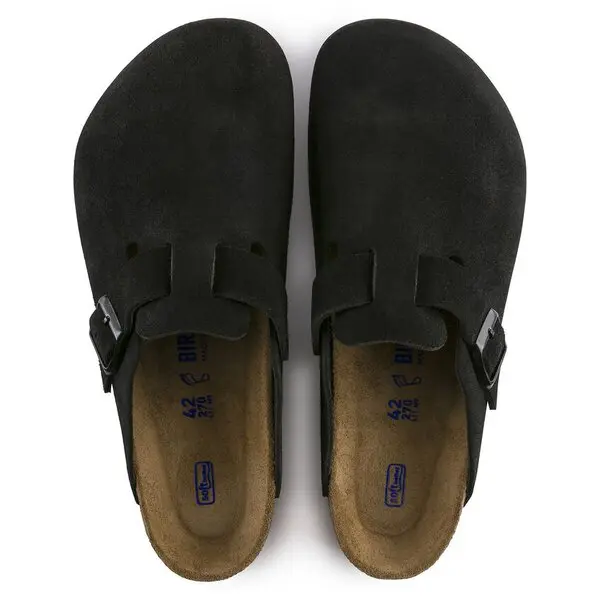 BIRKENSTOCK Boston Soft Footbed Suede Leather Clogs - Black