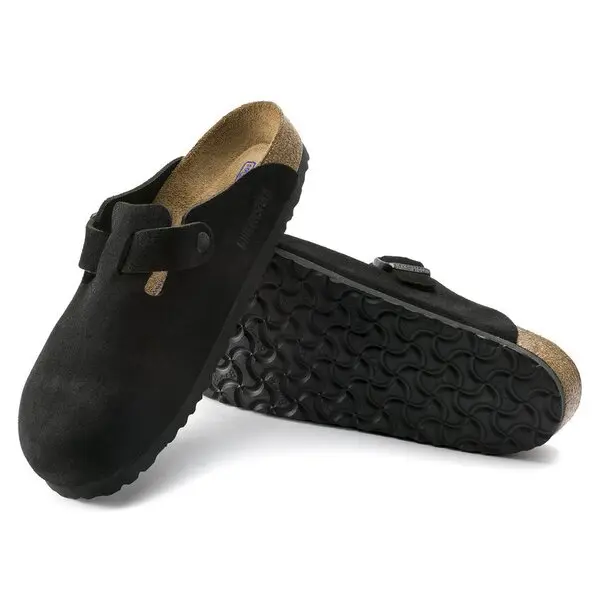 BIRKENSTOCK Boston Soft Footbed Suede Leather Clogs - Black