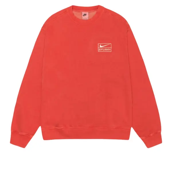 Nike X Stussy Pigment Dyed Fleece Crew Sweater 'habanero Red - Red/white