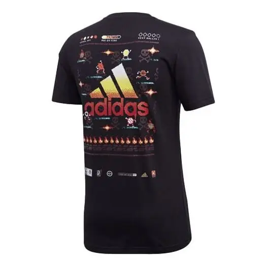 Adidas 8-bit Platform Back Printing Sports Round Neck Short Sleeve - Black