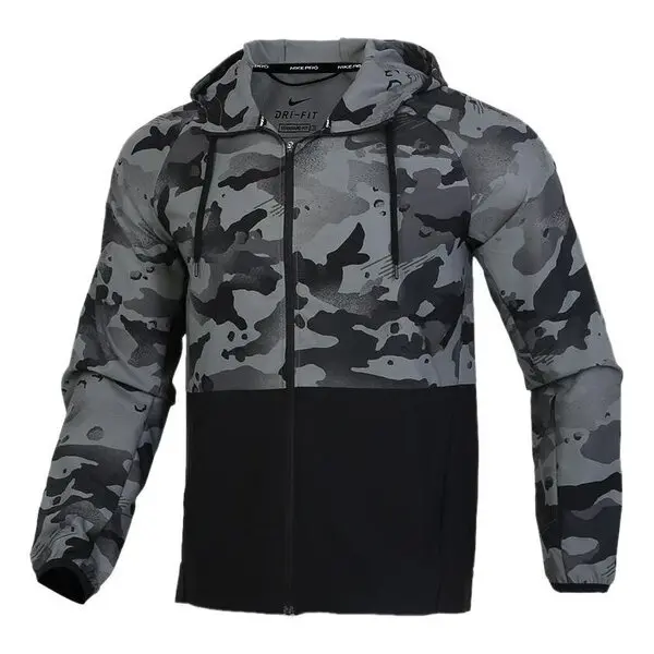 Nike Camouflage Zip-up Hooded Track Jacket - Black/gray