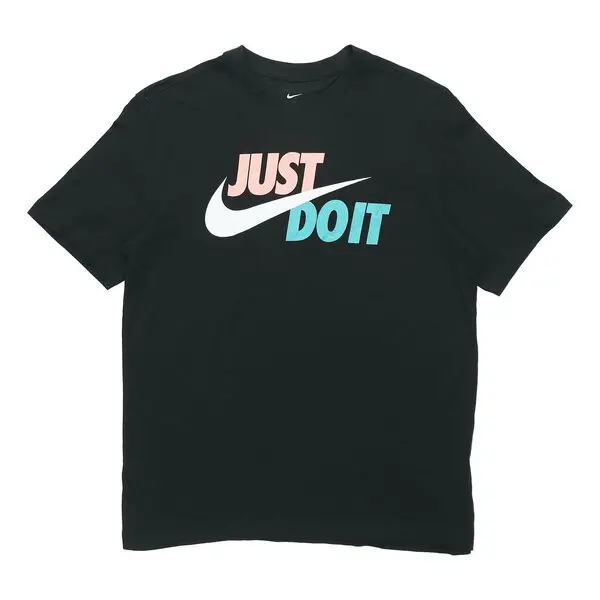 Nike Just Do It Contrasting Colors Alphabet Printing Round Neck Short Sleeve - Black