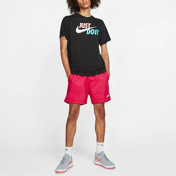 Nike Just Do It Contrasting Colors Alphabet Printing Round Neck Short Sleeve - Black
