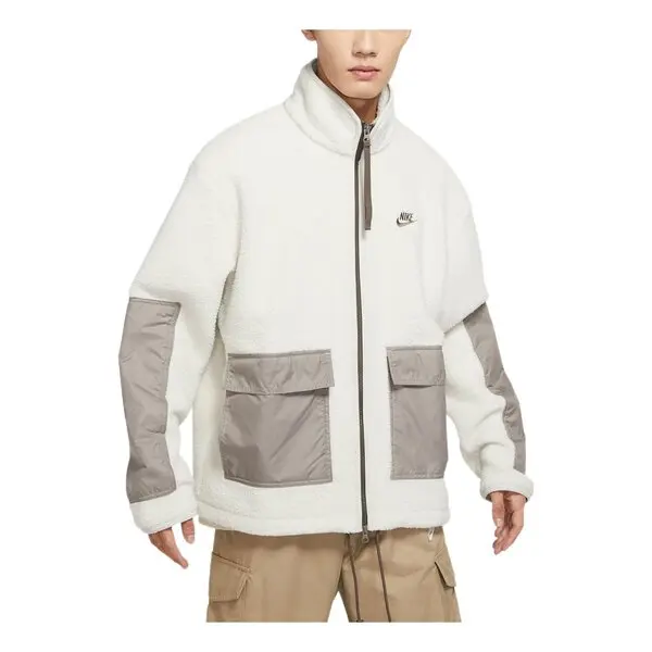 Nike Colorblock Stand Collar Lamb's Wool Jacket Brown