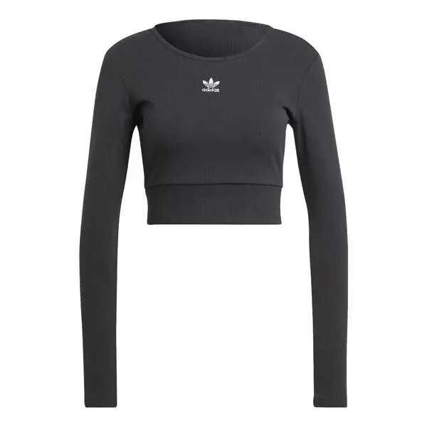 Adidas Essentials Rib Long Sleeve Cropped Tee - Black