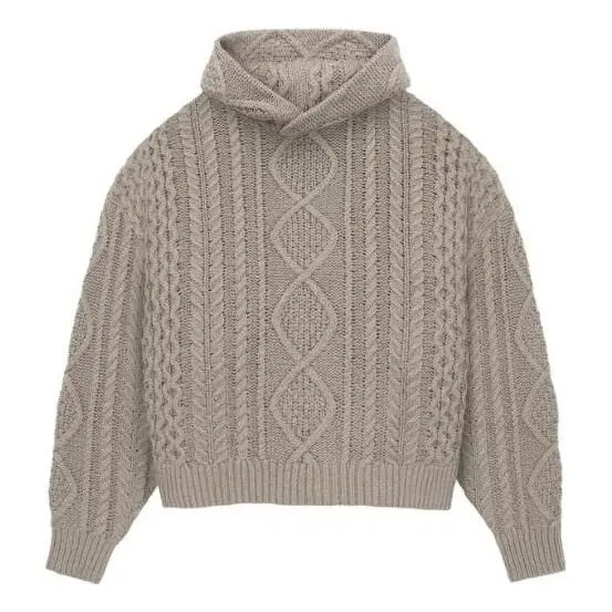 Fear Of God Fw23 Cable Knit Hoodie 'core Heather - Brown/grey
