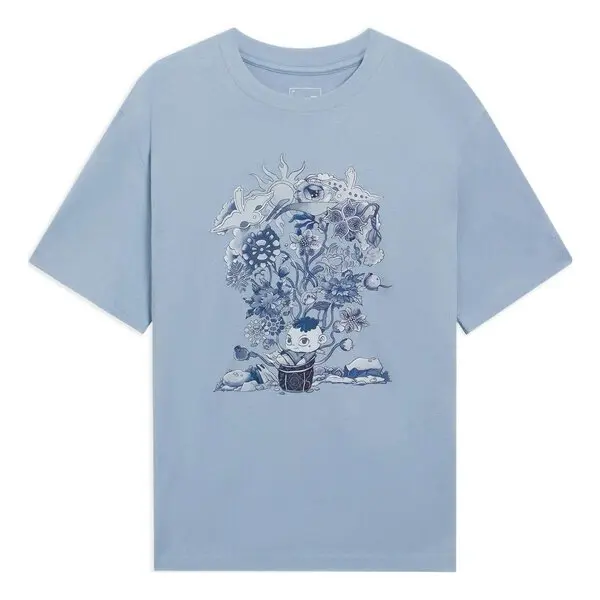 LI-NING Floral Cartoon Graphic T-shirt 'blue - Blue/grey