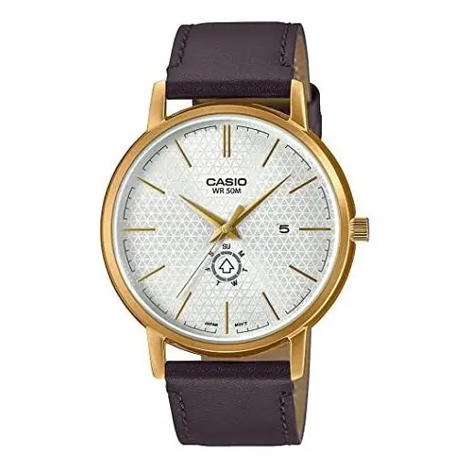 Casio Analog Watch With Leather Strap - Brown/gold
