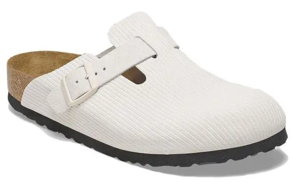 BIRKENSTOCK Boston Embossed Suede Leather Clogs - White/sand
