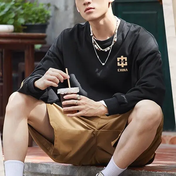 LI-NING Sports Fashion Series Printing Loose Round Neck Pullover Couple Style - Black