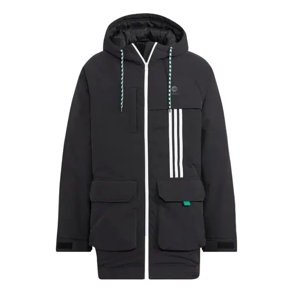 Adidas Neo Hooded Down Parka With Zipper And Stripe Detailing - Default Colorway