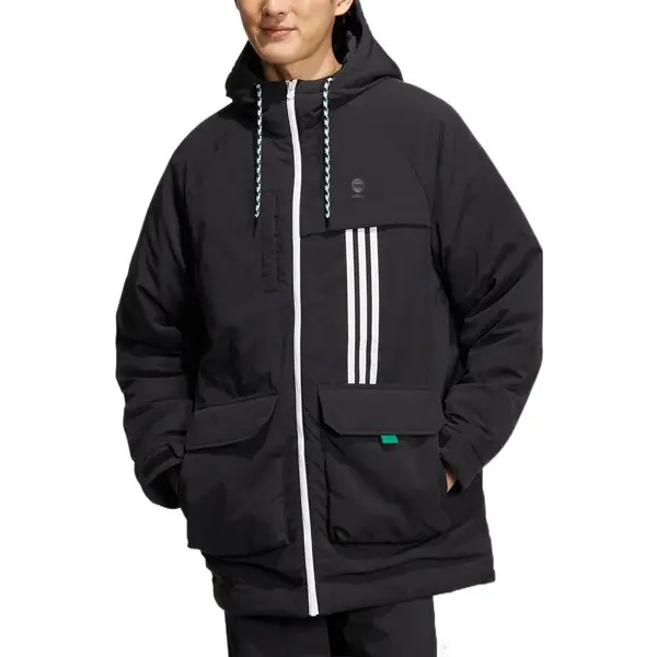Adidas Neo Hooded Down Parka With Zipper And Stripe Detailing
