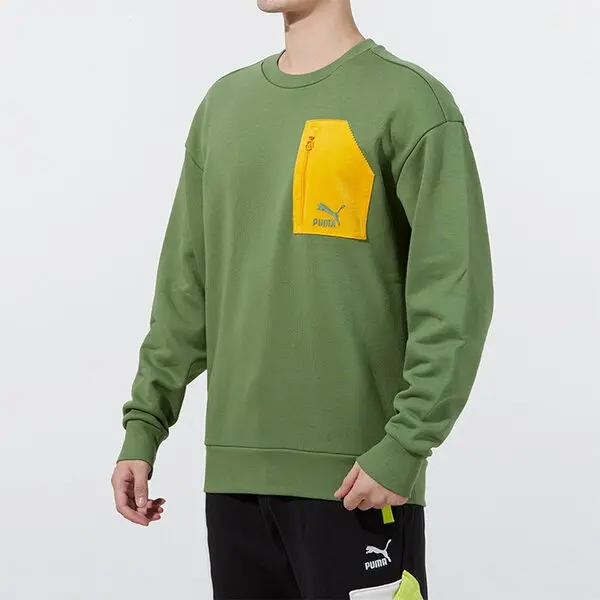 PUMA Contrasting Colors Zipper Pocket Round Neck Pullover