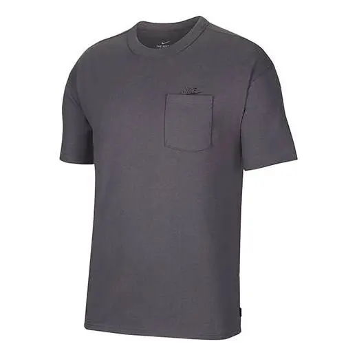 Nike Essential Pocket Embroidered Logo Sports Round Neck Short Sleeve Dark Grey T-shirt - Multi-color