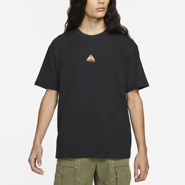 Nike Logo Embroidered Pattern Loose Round Neck Short Sleeve Black
