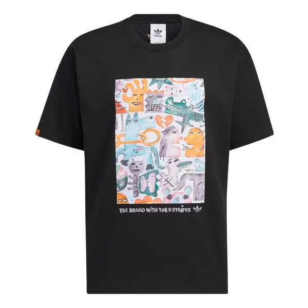 Adidas Originals Ss22 Cartoon Printing Sports Round Neck Pullover Short Sleeve Black T-shirt - Default Color