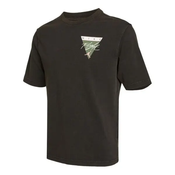 JORDAN Flight Essentials Washed Basketball Sports Printing Round Neck Short Sleeve T-shirt - Black