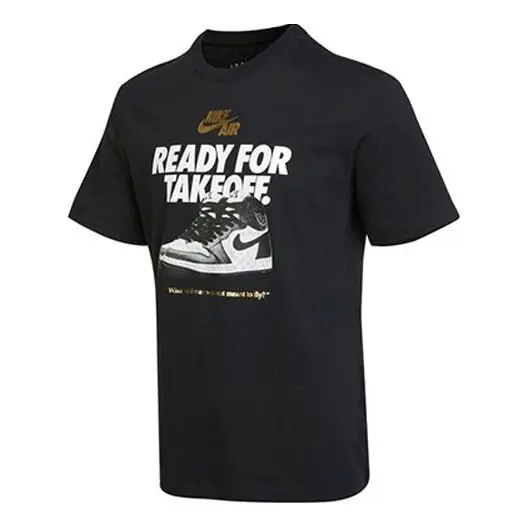JORDAN Alphabet Shoes Printing Round Neck Casual Short Sleeve Black T-shirt - Multi-color