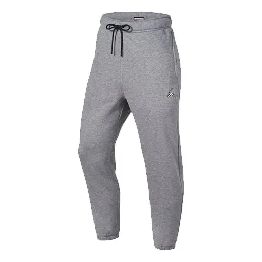 JORDAN Logo Embroidered Knit Fleece Lined Bundle Feet Sports Pants - Grey