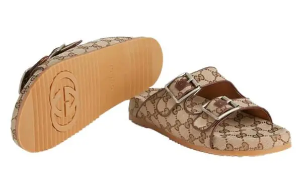 Gucci Double G Alphabet Straps Fashion Sandals - Beige/ebony