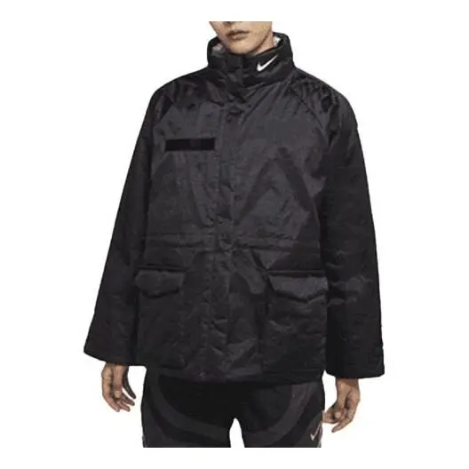 Nike Brand Logo Stand Collar Solid Color Casual Sports Hoodless Padded Clothes Black - Default Color