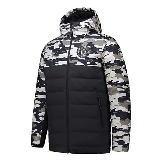 Adidas Hooded Down Jacket With Camouflage Pattern - Black