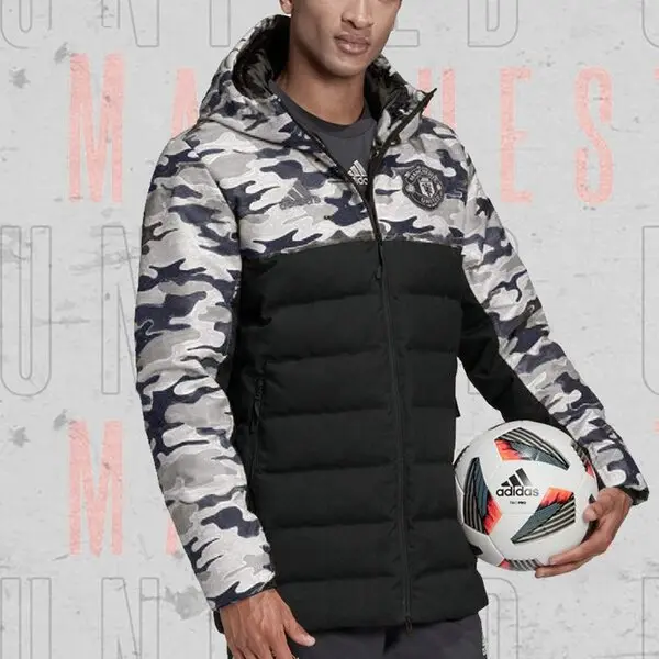 Adidas Contrasting Colors Camouflage Pattern Zipper Hooded Down Jacket