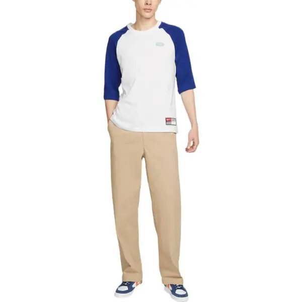 Nike Colorblock Round Neck Pullover Three-quarter Sleeve White