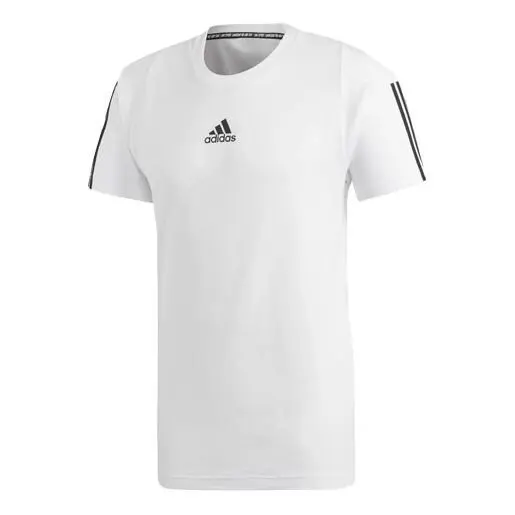 Adidas Training Short Sleeve T-shirt With Signature Stripes - White