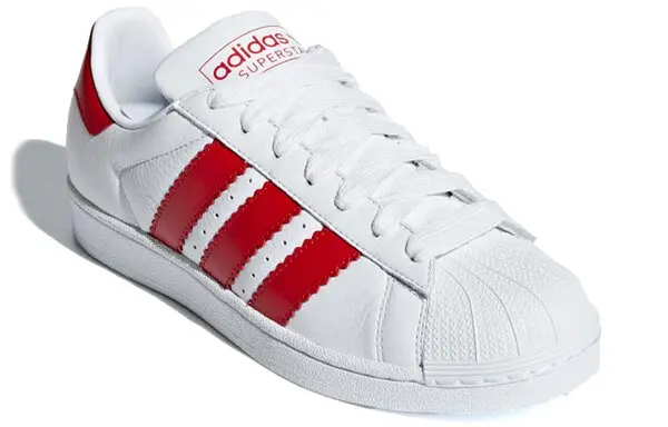 Adidas Superstar Sneakers With Scarlet Stripes - White